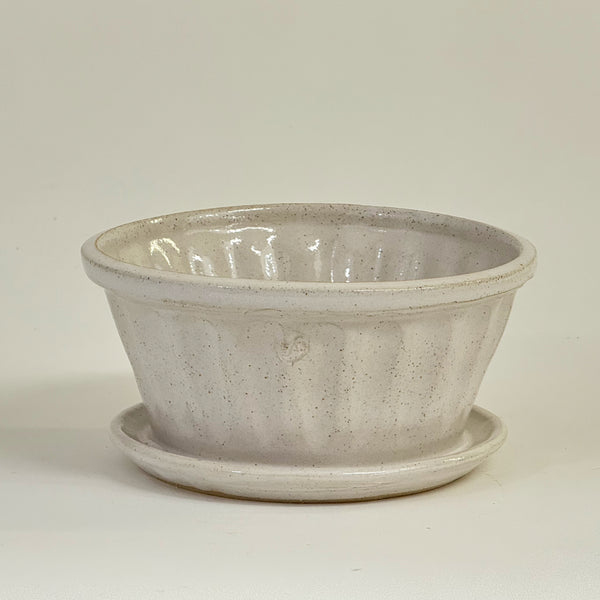 #2 Glazed Fluted Paperwhite Pot with Attached Saucer - Wakefield Handmade